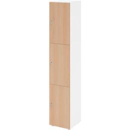 Schlie&szlig;fachschrank Topas Line, 6 Ordnerh&ouml;hen, 3 F&auml;cher, Zylinderschloss, B 400 x T 420 x H 2156 mm, wei&szlig;/Eiche