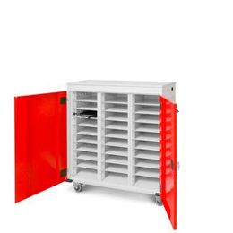 Laptopwagen mit Ladefunktion, 2-Punkt-Verriegelung, Feststellbremse, 30 F&auml;cher, B 1310 x T 500 x H 1250, verkehrsrot