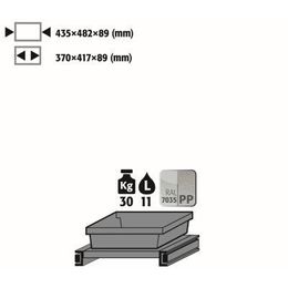Tablarauszug f&uuml;r ASECOS Chemikalienschr&auml;nke der CS und CX Serie, Stahlblech/Polypropylen, lichtgrau, B 435 x T 482 x H 94 mm, 11 l, bis 30 kg