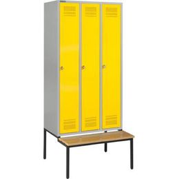 Sch&auml;fer Shop Sch&auml;fer Shop Genius Kleiderspind mit Sitzbank, 3 Abteile, Drehverschluss, hellsilber/gelb