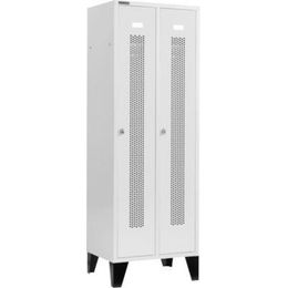 Sch&auml;fer Shop Sch&auml;fer Shop Select Kleiderspind, mit gelochten Streifen, 2 Abteile, 300 mm, mit F&uuml;&szlig;en, Drehriegelverschluss, T&uuml;r lichtgrau