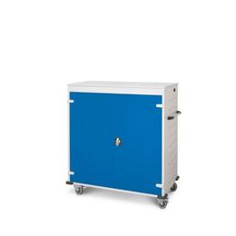 Laptopwagen mit Ladefunktion, 2-Punkt-Verriegelung, Feststellbremse, 30 F&auml;cher, B 1310 x T 500 x H 1250, enzianblau