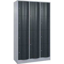C+P Kombi-Schlie&szlig;fachschrank Resisto, 3 Abteile, 10 F&auml;cher, B 1148 x T 540 x H 1950 mm, Wei&szlig;alu/Anthrazitgrau