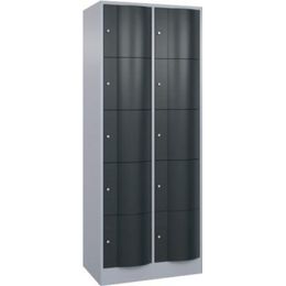 C+P Schlie&szlig;fachschrank Resisto, 2 Abteile, 10 F&auml;cher, B 772 x T 540 x H 1950 mm, Wei&szlig;alu/Anthrazitgrau