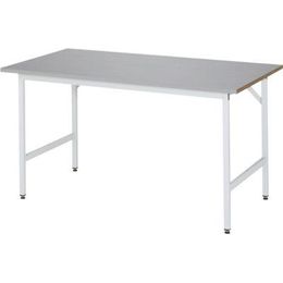Rau Arbeitstisch Jerry, manuell h&ouml;henverstellbar, 25 mm MDF-Platte mit Edelstahlbelag, bis 300 kg, B 1500 x T 800 x H 800-850 mm, silber/lichtgRau