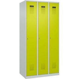 Kleiderspind C+P Evolo Plus, 3 Abteile, Anschlag rechts, Zylinderschloss, B 900 x T 500 x H 1850 mm, lichtgrau/clowngr&uuml;n