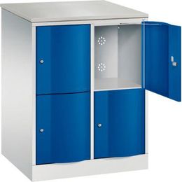 C+P Schlie&szlig;fachschrank Resisto, 2 Abteile, 4 F&auml;cher, B 772 x T 640 x H 1077 mm, Lichtgrau/Enzianblau