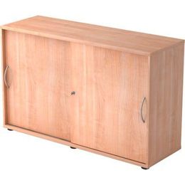 Schiebet&uuml;renschrank TARA, 2 Ordnerh&ouml;hen, B 1200 x T 400 x H 748 mm, abschlie&szlig;- & stapelbar, Nussbaum-Dekor