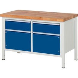 Rau Werkbank Modell 8466, 2 Schubladen, 2 T&uuml;ren, h&ouml;henverstellbar, B 1250 x T 700 x H 840-1040 mm