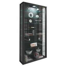 Wandvitrine Vitrosa Maxi, mit LED-Beleuchtung, 8 Einlegeb&ouml;den, 2 Fl&uuml;gelt&uuml;ren, B 590 x T 180 x H 1140 mm, Glas & Holz, schwarz