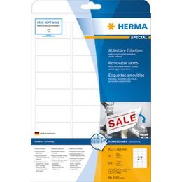 Herma abl&ouml;sbare Etiketten Nr. 4347 auf DIN A4-Bl&auml;ttern, 675 Etiketten, 25 Bogen