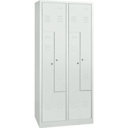 Kleiderspind, 4 Abteile, mit Sockel, B 800 x H 1800 mm, Drehriegelverschluss, lichtgrau/lichtgrau