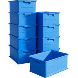 Sch&auml;fer Shop Stapelkasten SSI Sch&auml;fer Serie 14/6-2, Volumen 21 l, bis 30 kg, Griffmulden & Etikettenhalter, Polypropylen, blau, 10 St&uuml;ck