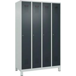 Kleiderspind C+P Evolo Plus, 4 Abteile, 300 mm Abteilbreite, mit F&uuml;&szlig;en, Anschlag rechts, Zylinder, B 1200 x T 500 x H 1950 mm, lichtgrau/anthrazitgrau