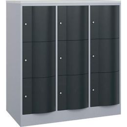 C+P Schlie&szlig;fachschrank Resisto, 3 Abteile, 9 F&auml;cher, B 1148 x T 640 x H 1255 mm, Wei&szlig;alu/Anthrazitgrau