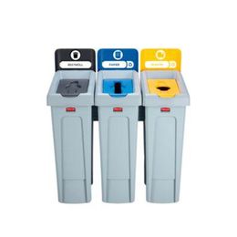 Wertstoffsammler Rubbermaid&reg; SLIM JIM&reg;, 3 x 87 l, f&uuml;r Papier/Kunststoff/Restm&uuml;ll, Klemmgriffe & L&uuml;ftungskan&auml;le, B 914,4 x T 546,1 x H 1022,4 mm