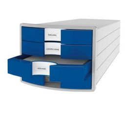 Schubladenbox HAN Impuls 2.0, 4 Schubladen, Format A4, stapelbar, geschlossen, grau/blau
