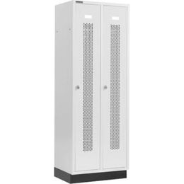 Sch&auml;fer Shop Sch&auml;fer Shop Select Kleiderspind, mit gelochten Streifen, 2 Abteile, 300 mm, mit Sockel, Drehriegelverschluss, T&uuml;r lichtgrau