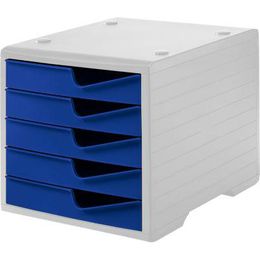 Schubladenbox Styro&reg; Styroswing, 5 Sch&uuml;be, Auszugsperre & Griffmulde, stapelbar, B 270 x T 340 x H 255 mm, PolyStyrol, grau-blau