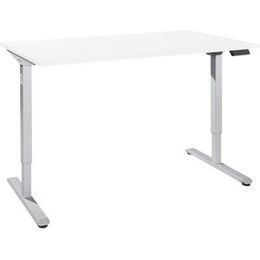 Schreibtisch, elektrisch h&ouml;henverstellbar, Rechteck, T-Fu&szlig;, B 1600 x T 800 x H 755-1255 mm, wei&szlig;/wei&szlig;alu + Memory-Bedienpanel, Kabelkanal