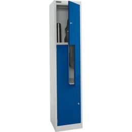 Sch&auml;fer Shop Sch&auml;fer Shop Select Kleiderspind, 2 Abteile mit Hutboden & Kleiderstange sowie 2 F&auml;cher, Z-T&uuml;ren, Zylinderschloss, mit Sockel, B 400 x T 450 x H 1850 mm, Stahl pulverbeschichtet, lichtgrau/enzianblau