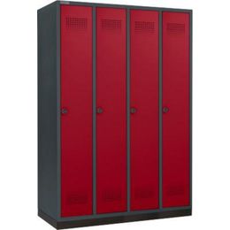 Sch&auml;fer Shop Sch&auml;fer Shop Genius Kleiderspind mit Sockel, 4 Abteile, 300 mm Abteilbreite, Drehriegelverschluss, anthrazit/rubinrot