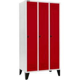Sch&auml;fer Shop Sch&auml;fer Shop Genius Kleiderspind mit F&uuml;&szlig;en, 3 Abteile, 300 mm Abteilbreite, Sicherheitsdrehriegelverschluss, lichtgrau/rubinrot