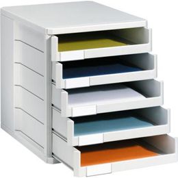 Schubladenbox, 5 Sch&uuml;be, DIN A4, Polystyrol, lichtgrau