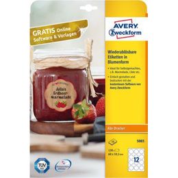 Avery Zweckform AVERY&reg; Zweckform Klebeetiketten, blanko, 60 x 59,5 mm, 120 St&uuml;ck, Blumenform, f&uuml;r alle Drucker