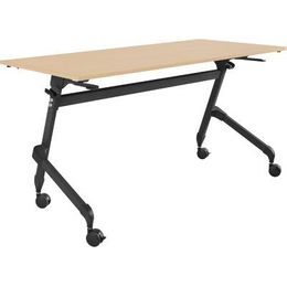 Sch&auml;fer Shop Sch&auml;fer Shop Select Klapptisch mit Rollen, Rechteck, Vierkantrohr, B 1400 x T 600 x H 720 mm, Ahorn/schwarz