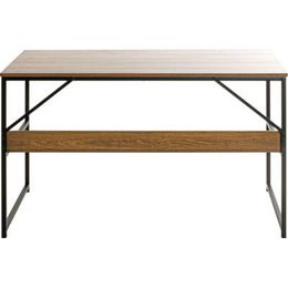 Schreibtisch HAKU, Rechteck, mit zusätzlicher Ablagefläche, B 1200 x T 600 x H 740 mm, Metall/Holz, schwarz/dunkles Eiche-Dekor