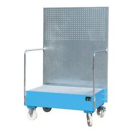 Bauer Fahrbare Auffangwanne, aus Stahl, 215 l Auffangvolumen f&uuml;r 2 x 200-Liter F&auml;sser, blau lackiert