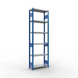 SCHULTE LAGERTECHNIK Fachbodenregal-Stecksystem MULTIplus 250, Grundregal, L&auml;ngenriegel, 2500x750x300 mm, 6 B&ouml;den, enzianblau/verzinkt