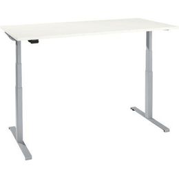Schreibtisch, elektrisch h&ouml;henverstellbar, T-Fu&szlig;, B 1600 x T 800 x H 620-1270 mm, wei&szlig;/wei&szlig;aluminium + Memoryschalter