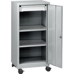 Werkzeugschrank mit Rollen, Fl&uuml;gelt&uuml;r, 2 B&ouml;den, 1 Schub, B 500 x T 500 x H 1000 mm, abschlie&szlig;bar, wei&szlig;aluminium
