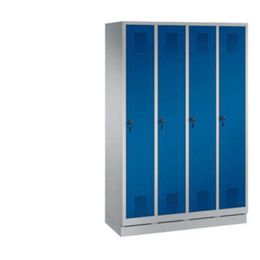 Garderobenspind Evolo S 3000, Stahl, m. Sockel, 4 Abteile m. jew. B 300 mm, Sicherheitsdrehriegelverschluss, wei&szlig;aluminium RAL 9006/enzianblau RAL 5010