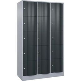 C+P Schlie&szlig;fachschrank Resisto, 3 Abteile, 15 F&auml;cher, B 1148 x T 540 x H 1950 mm, Wei&szlig;alu/Anthrazitgrau