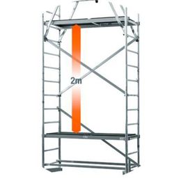Arbeitsger&uuml;st 1. Aufstockung MONTO&reg; ClimTec, zus&auml;tzliche Arbeitsh&ouml;he 2 m, h&ouml;henverstellbare Belagb&uuml;hne mit Luke, V-Traverse, bis 200 kg/m&sup2;, Aluminium