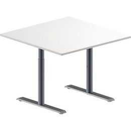 Sch&auml;fer Shop Sch&auml;fer Shop Genius Besprechungstisch MODENA FLEX, Quadrat, T-Fu&szlig; Rundrohr, B 1000 x T 1000 x H 650-850 mm, wei&szlig;/wei&szlig;aluminium RAL 9006