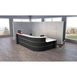 L-Theke Faro, 4-Elemente, 90&deg; Winkel, mit Beratungsplatz, melaminharzbeschichtet, ABS-Kanten, B 3670 x T 1970 x 1120 mm, anthrazit/anthrazit