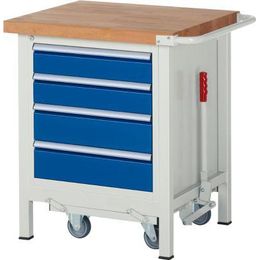 Rau Werkbank Serie 8162, absenkbar, fahrbar, 4 Schubladen, B 750 x T 700 x H 880 mm