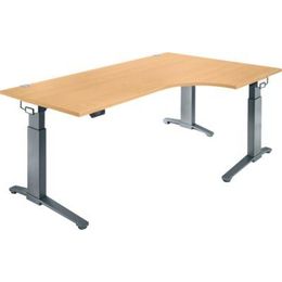 Sch&auml;fer Shop Sch&auml;fer Shop Genius Schreibtisch ERGOSTYLE S, 90&deg;, elektrisch h&ouml;henverstellbar, Ansatz rechts, C-Fu&szlig;, einstufig, B 2000 x T 800 x H 715 - 1182 mm, inkl. Memory Master, Buche/anthrazit