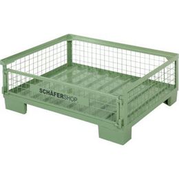 Sch&auml;fer Shop Gitterboxpalette Sch&auml;fer Shop Select, mit klappbarer Wand, B 1200 x T 800 x H 420 mm, resedagr&uuml;n RAL 6011, Traglast bis 1000 kg