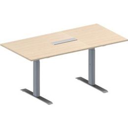 Sch&auml;fer Shop Sch&auml;fer Shop Genius Konferenztisch MODENA FLEX, 6-fach Anschluss, Rechteck, T-Fu&szlig; Rechteckrohr, B 1600 x T 800 x H 650-850 mm, Ahorn/wei&szlig;alu