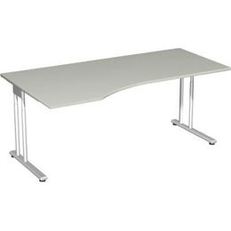 Schreibtisch mit Ansatz PALENQUE, C-Fu&szlig;, Freiform, links, B 1800 x T 1000/800 x H 680-820 mm, lichtgrau