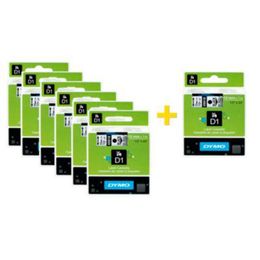 Dymo&reg; Sparset Schriftbandkassetten 45013, 12 mm breit, wei&szlig;/schwarz, 6 + 1 GRATIS