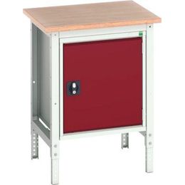 Kastenwerkbank Bott verso, Multiplex-Platte, 1 T&uuml;r, 1 Ablageboden, B 700 x T 600 x H 780 - 930 mm, Lichtgrau / Purpurrot