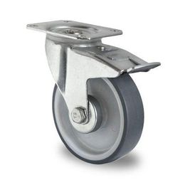 CASCOO Lenkrolle P2V2, mit Totalfeststeller, Rad-&oslash; 200 mm x B 48 mm, Polypropylen-Felge, Elastomer-Lauffl&auml;che, grau, Rollenlager, bis 200 kg