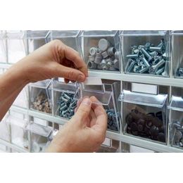 Kleinteilemagazin MultiStore, Reihengr&ouml;&szlig;e 9, B 600 x T 51 x H 77 mm, Volumen 0,9 l, stapelbar, Polystyrol, wei&szlig;/transp.
