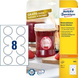 Avery Zweckform AVERY&reg; Zweckform Klebeetiketten, blanko, &Oslash; 65 mm, rund, f&uuml;r alle Drucker, wei&szlig;